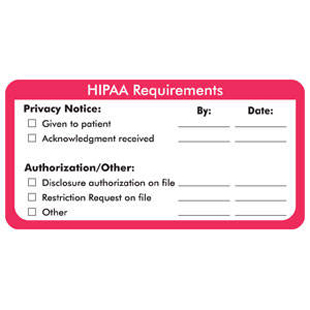 "HIPAA Requirements..." Labels Red 4" x 2" 250/roll